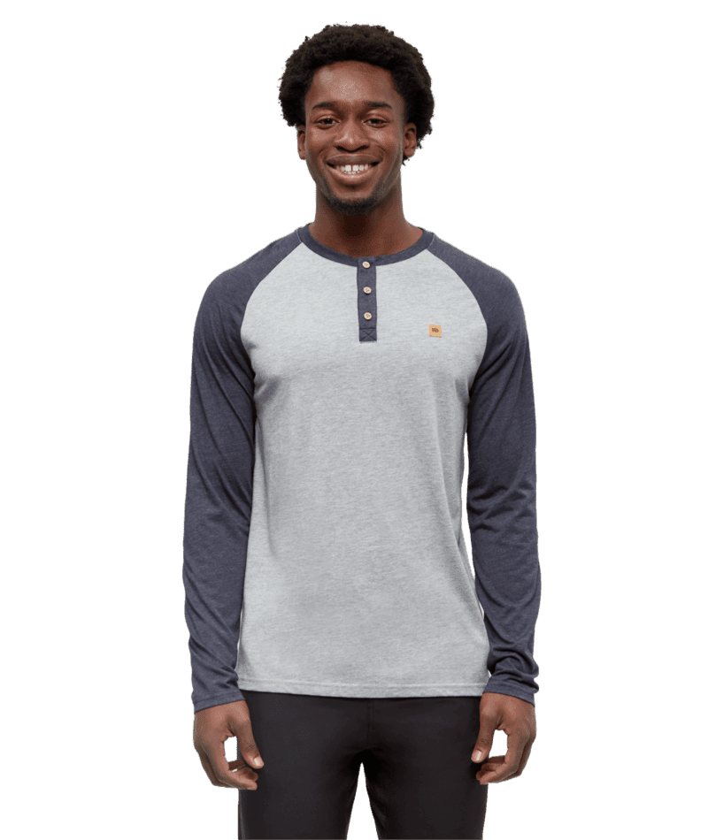 TENTREE Baker Henley Long Sleeve T-Shirt Harbour Grey Heather/Midnight ...